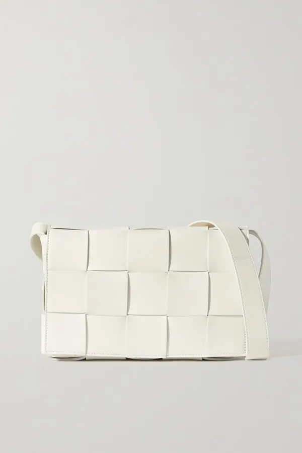 Bottega Veneta Cassette Medium Intrecciato Leather Shoulder Bag - White