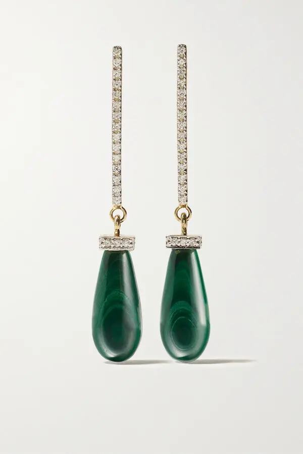 Mateo 14-karat Gold, Malachite And Diamond Drop Earrings - Green