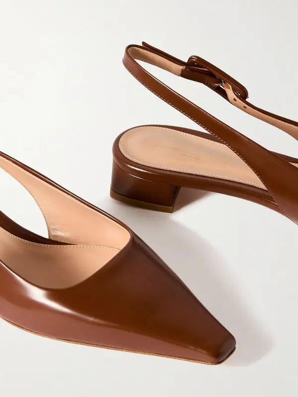 GIANVITO ROSSI Tokio 20 Glossed-leather Slingback Flats