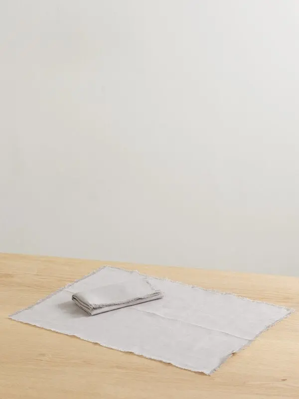 Brunello Cucinelli Frayed Linen Placemat And Napkin Set - Gray