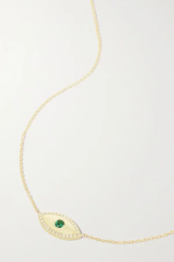 JENNIFER MEYER Medium Evil Eye 18-karat Diamond And Emerald Necklace - Gold