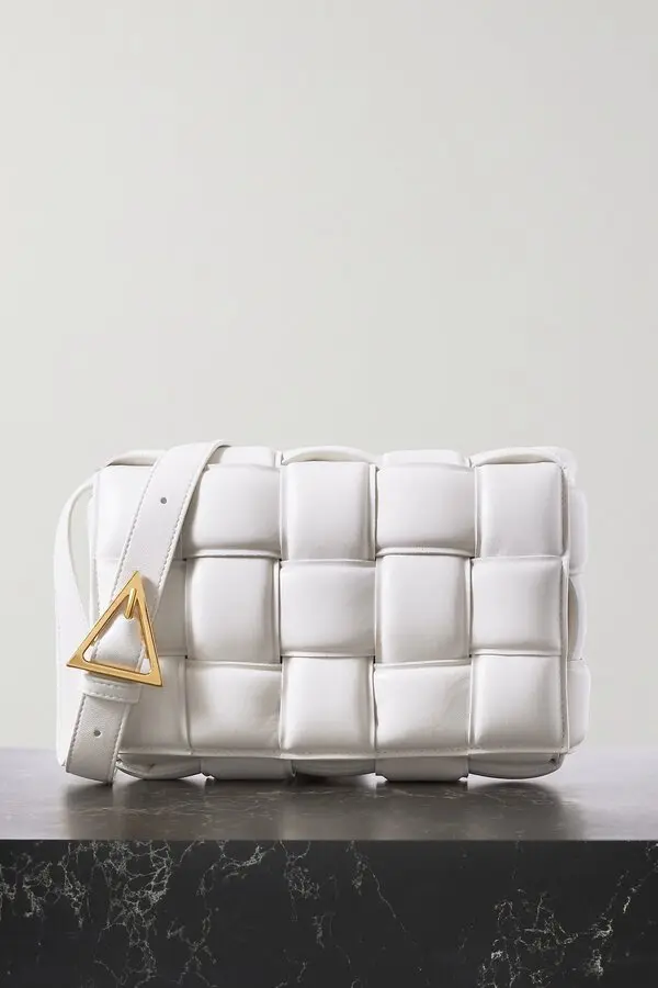 Bottega Veneta Cassette Medium Padded Intrecciato Leather Shoulder Bag - White