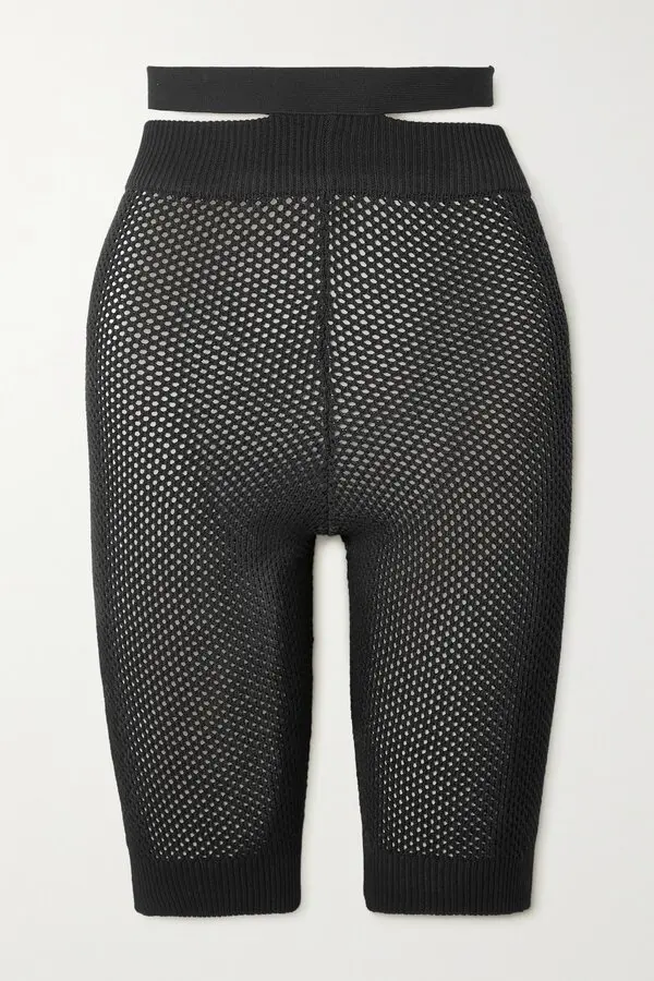 ANDREĀDAMO Cutout Open-knit Shorts - Black
