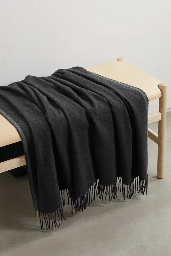 Brunello Cucinelli Fringed Two-tone Cashmere Travel Blanket - Gray