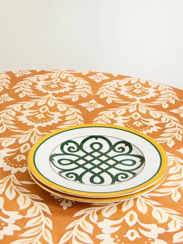 La DoubleJ Set Of Two Gold-plated Painted Porcelain Dinner Plates - Green