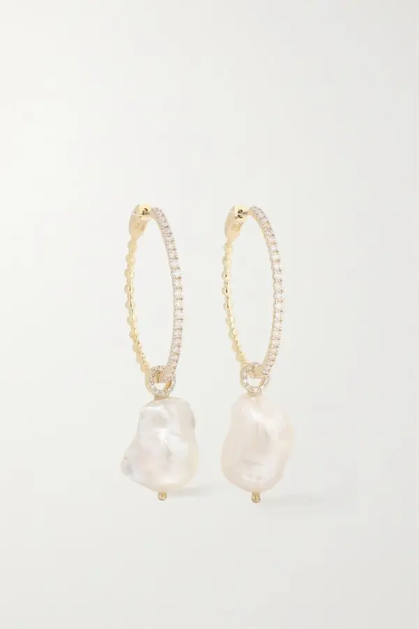 Mateo 14-karat Pearl And Diamond Hoop Earrings - Gold