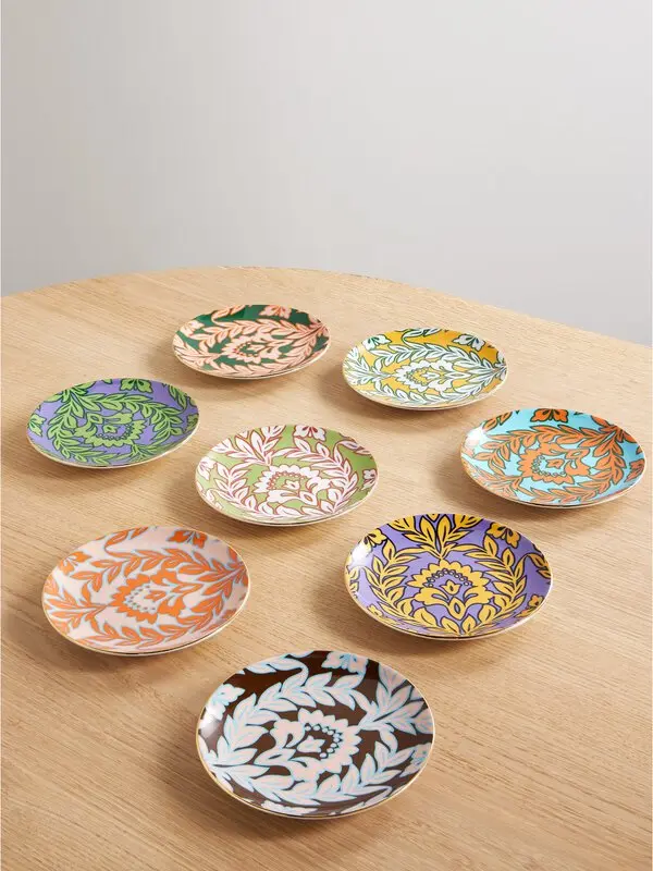 La DoubleJ Set Of Eight -plated Painted Porcelain Charger Plates - Gold