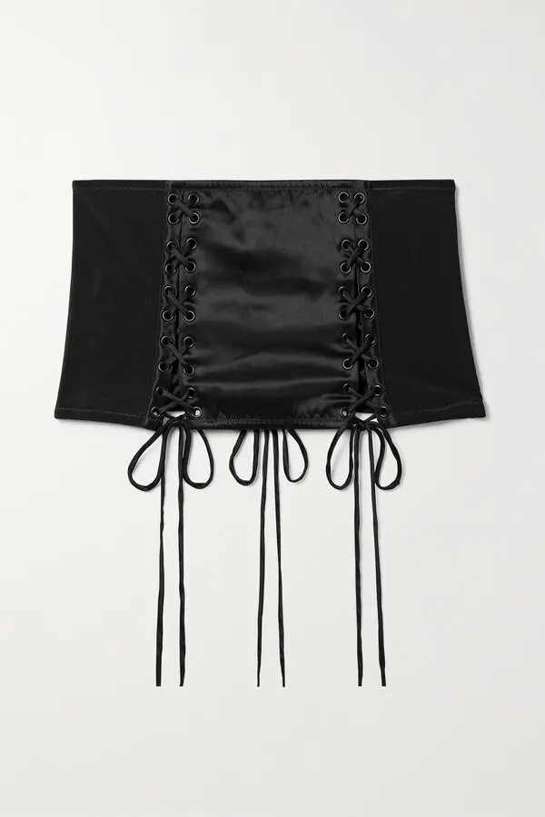 Kiki De Montparnasse La Madame Mesh-paneled Silk-satin Corset - Black