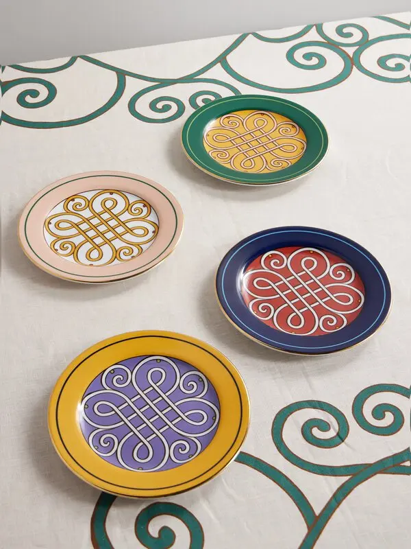 La DoubleJ Set Of Four Printed Porcelain Dessert Plates - Gold