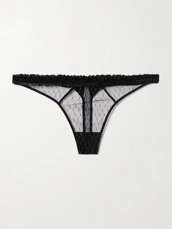 Kiki De Montparnasse Les Follies Satin-trimmed Metallic Tulle Thong - Black