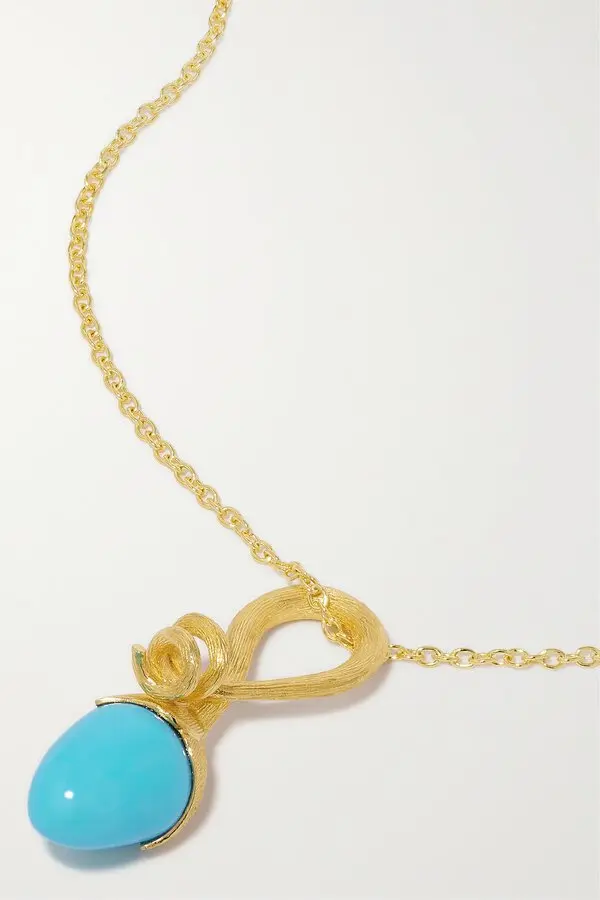 OLE LYNGGAARD COPENHAGEN Lotus Sprout 18-karat Gold Turquoise Pendant Necklace - Blue