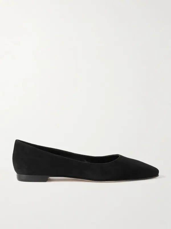 Manolo Blahnik Gelista Suede Ballet Flats - Black