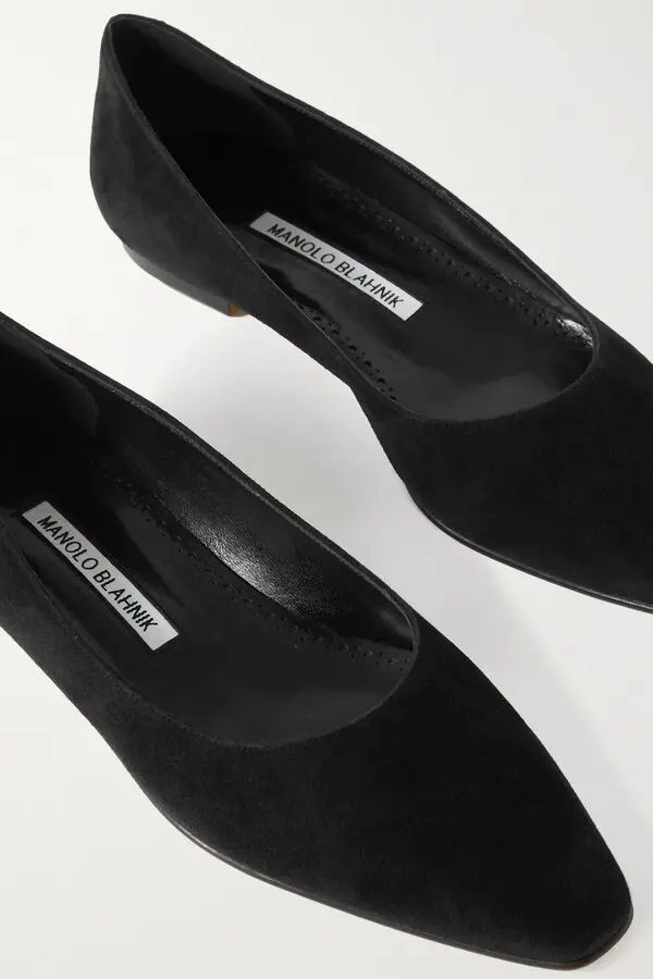 Manolo Blahnik Gelista Suede Ballet Flats - Black