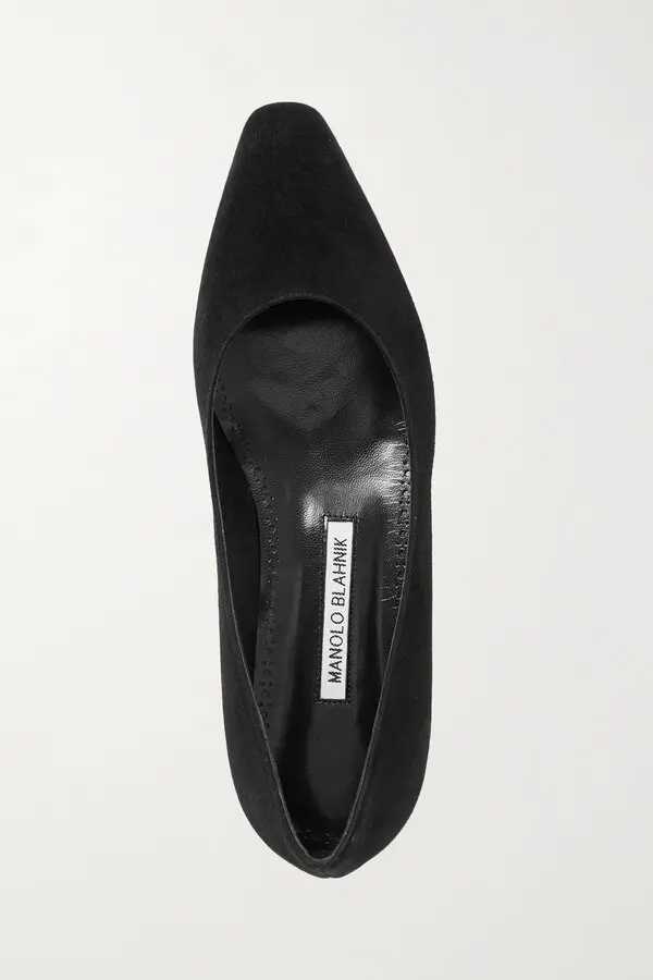 Manolo Blahnik Gelista Suede Ballet Flats - Black