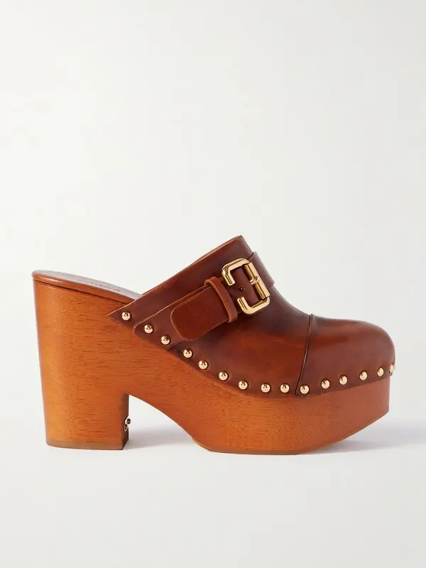 Chloé Jeanette Studded Platform Clogs - Brown