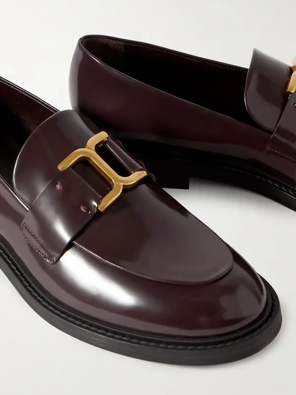 Chloé Marcie Embellished Leather Loafers - Burgundy