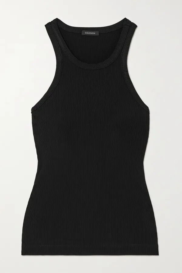 GOLDSIGN The Laurel Ribbed Stretch-jersey Racer-back Tank - Black