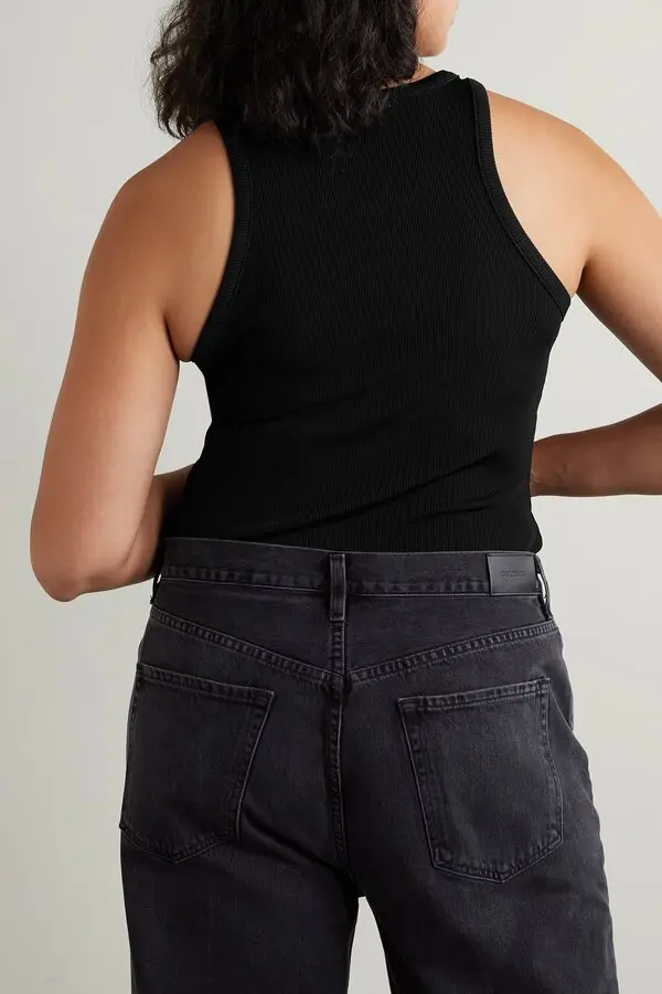 GOLDSIGN The Laurel Ribbed Stretch-jersey Racer-back Tank - Black
