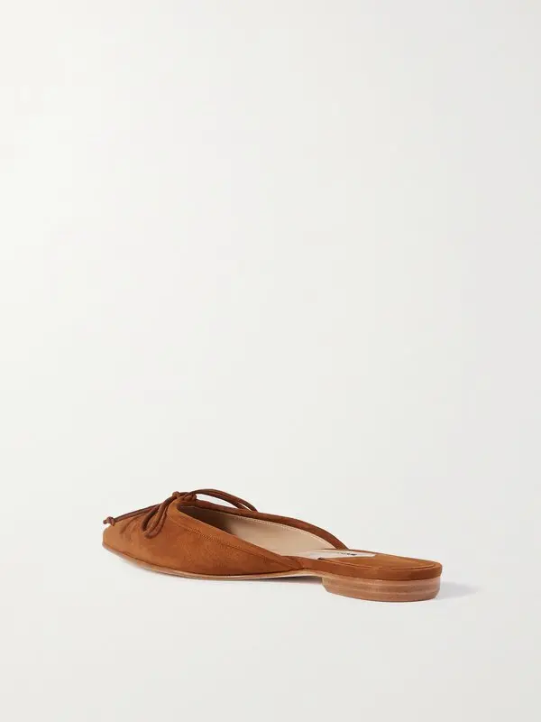 Manolo Blahnik Ballerimu Suede Ballet Flats With Bow Detailing - Brown