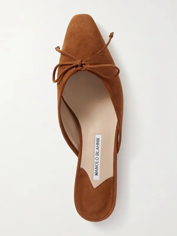 Manolo Blahnik Ballerimu Suede Ballet Flats With Bow Detailing - Brown