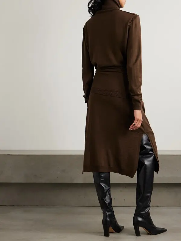 LEMAIRE Belted Wool-blend Turtleneck Midi Dress - Brown