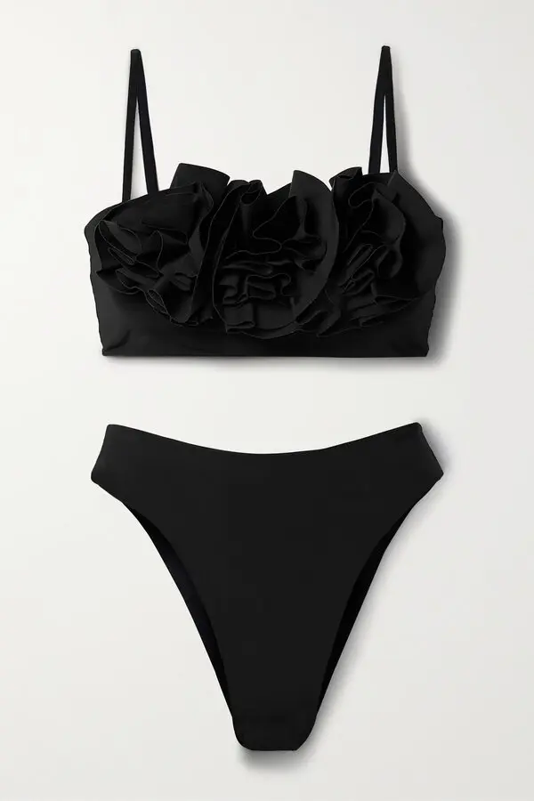 MAYGEL CORONEL Net Sustain Ondina Appliquéd Bikini - Black