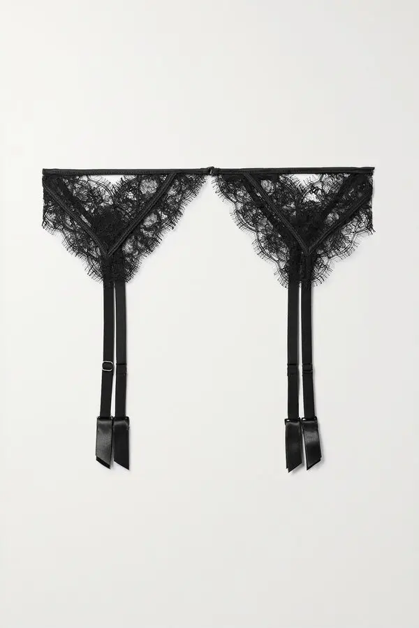 Kiki De Montparnasse Satin-trimmed Leavers Lace Suspender Belt - Black