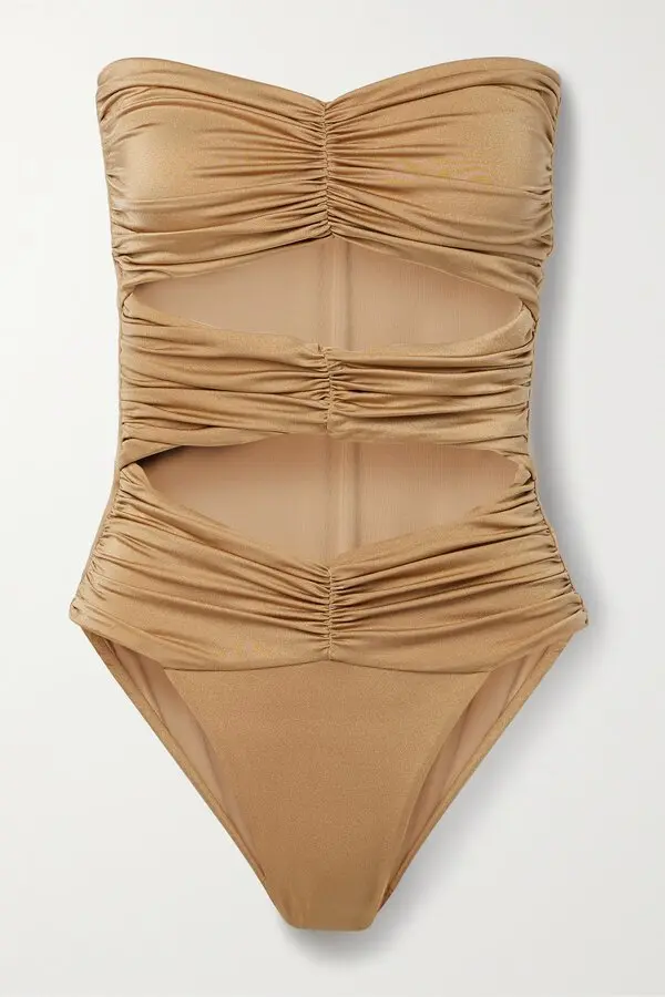 MAYGEL CORONEL Net Sustain Icaco Cutout Ruched Metallic Swimsuit - Neutrals