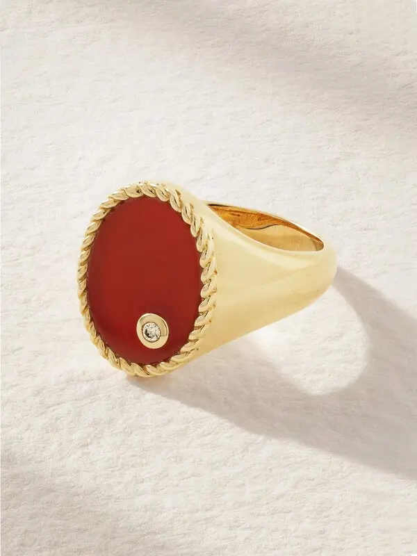 Yvonne Léon 9-karat Agate And Diamond Signet Ring - Gold
