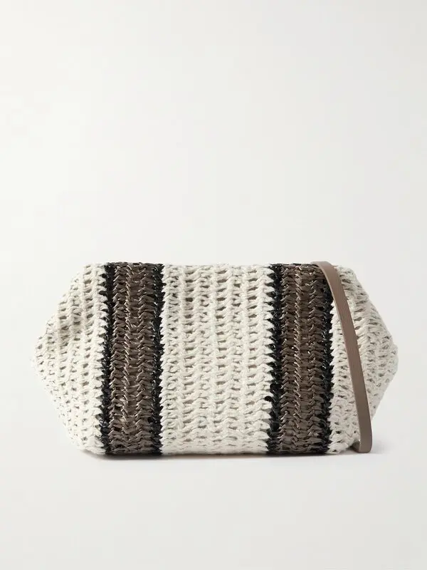 Brunello Cucinelli Leather-trimmed Striped Raffia Shoulder Bag