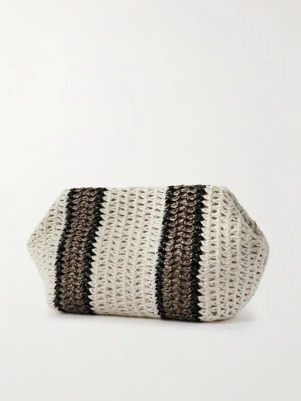 Brunello Cucinelli Leather-trimmed Striped Raffia Shoulder Bag