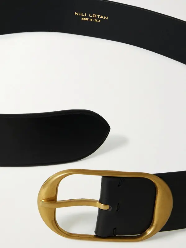 NILI LOTAN Leather Belt With Gold Tone Buckle - Black