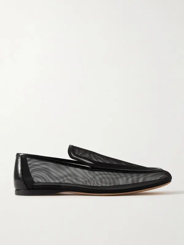 Khaite Alessio Mesh Loafers With Leather Trims - Black