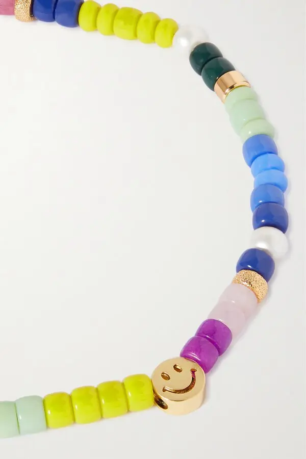 MARTHA CALVO Plated Smiley Face Beaded Necklace