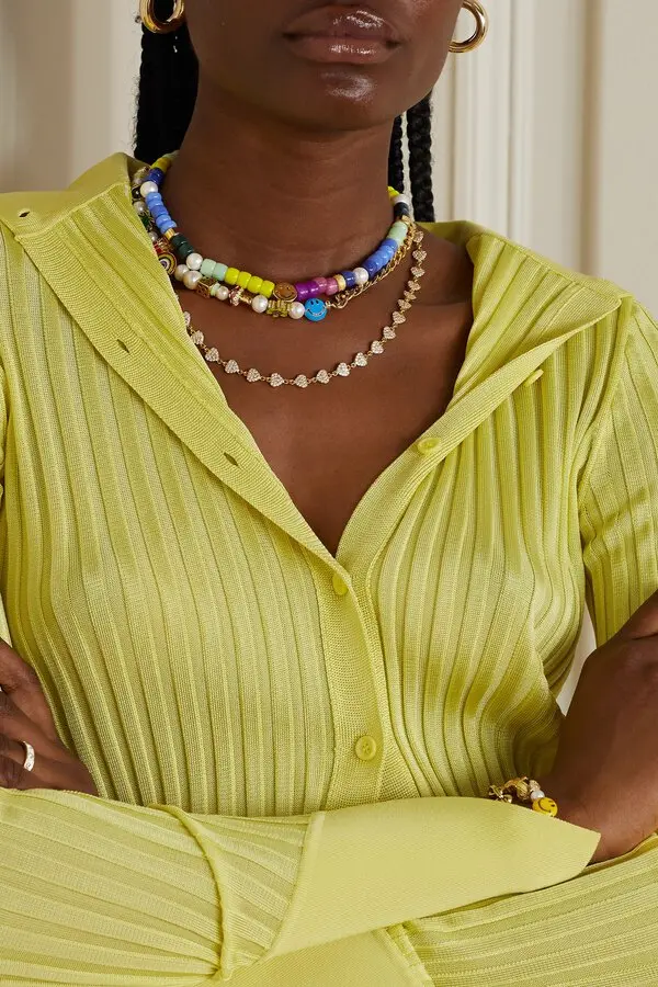 MARTHA CALVO Plated Smiley Face Beaded Necklace