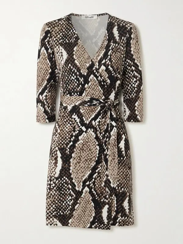 Diane Von Furstenberg Julian Snake-print Mini Wrap Dress - Brown