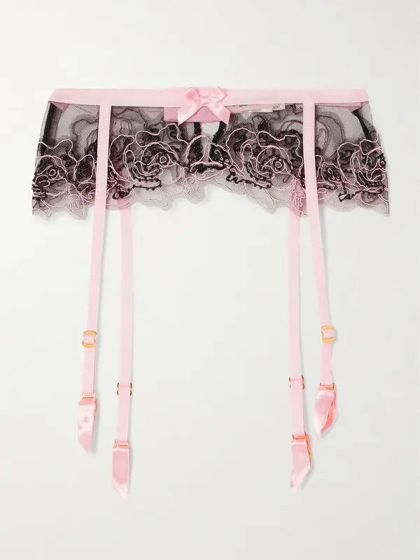 Agent Provocateur Lindie Embroidered Tulle Suspender Belt - Pink