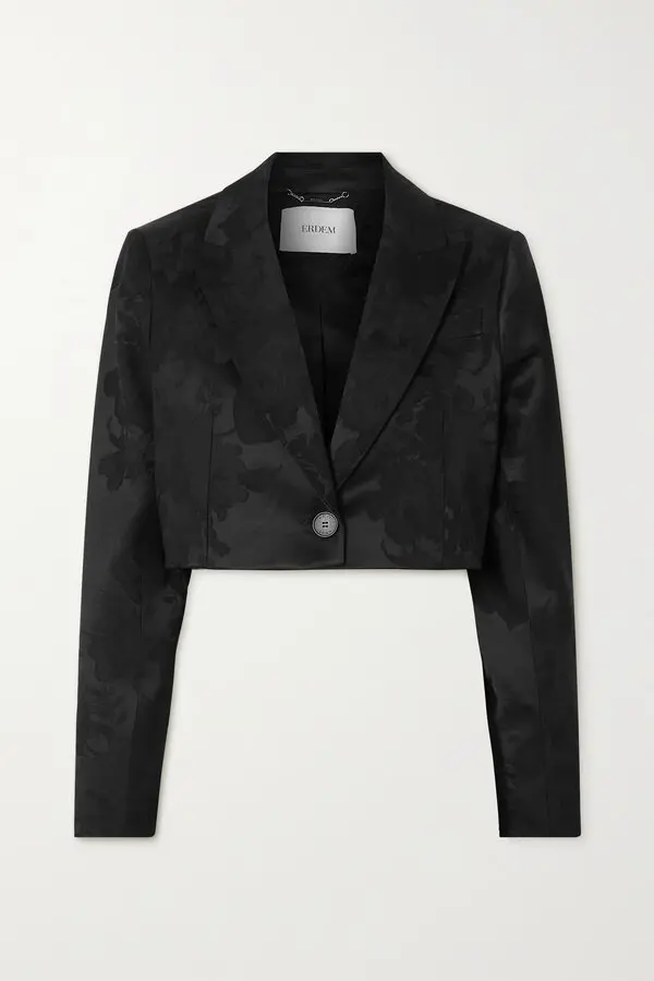Erdem Genevieve Cropped Wool-blend Jacquard Blazer