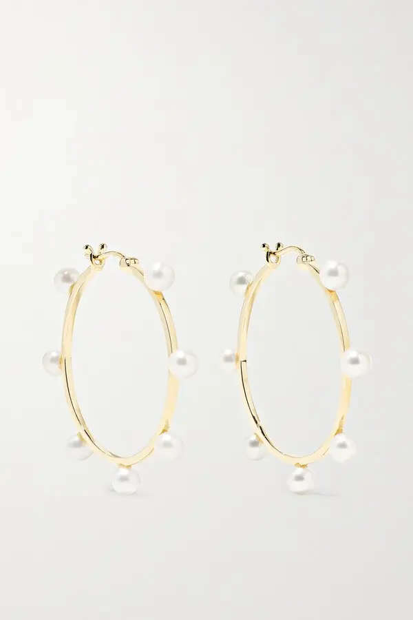 Mateo Large Dot 14-karat Pearl Hoop Earrings - Gold