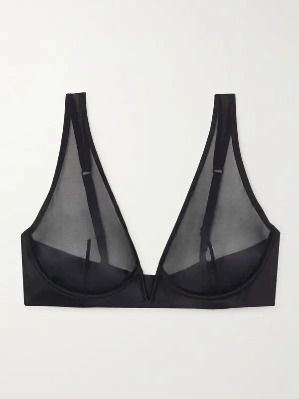 Commando Chic Mesh Plunge Underwired Soft-cup Bra - Black