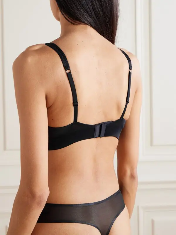 Commando Chic Mesh Plunge Underwired Soft-cup Bra - Black