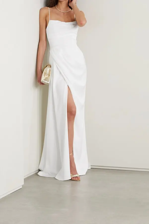 RASARIO Asymmetric Draped Duchesse-satin Gown