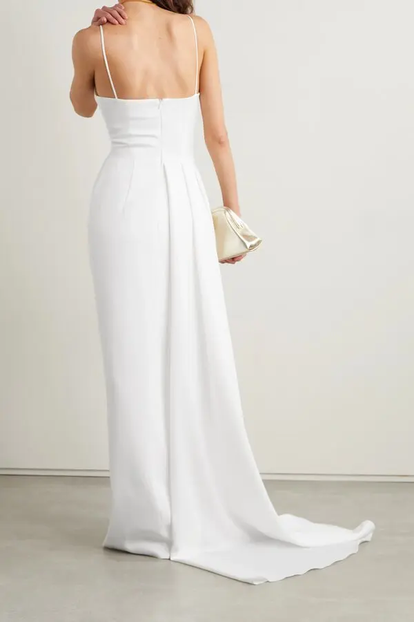 RASARIO Asymmetric Draped Duchesse-satin Gown