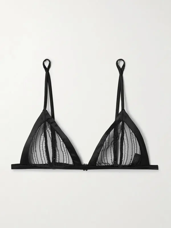 Kiki De Montparnasse Margot Silk-blend Satin-trimmed Embroidered Tulle Soft-cup Triangle Bra - Black