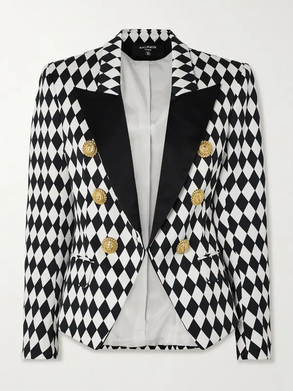 Balmain Embellished Argyle Cotton-twill Blazer - White