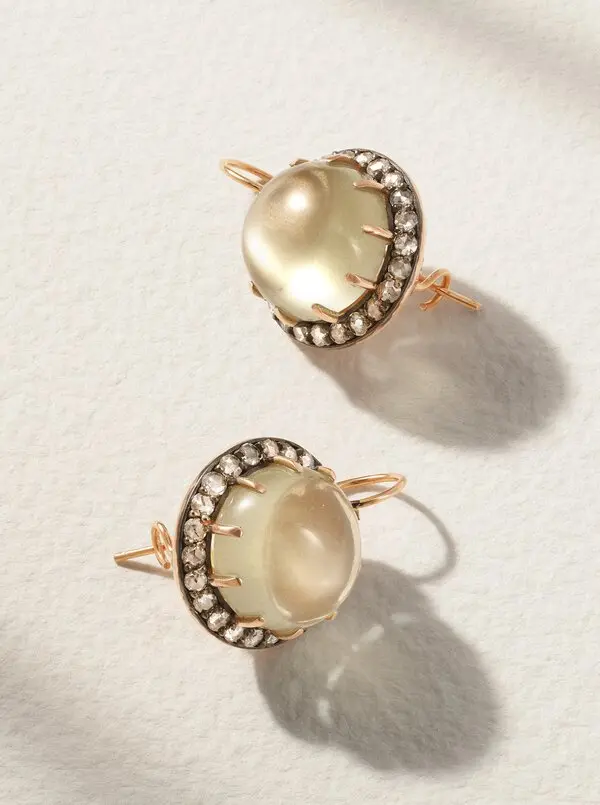 ANDREA FOHRMAN 14-karat Rose Moonstone And Diamond Earrings - Gold