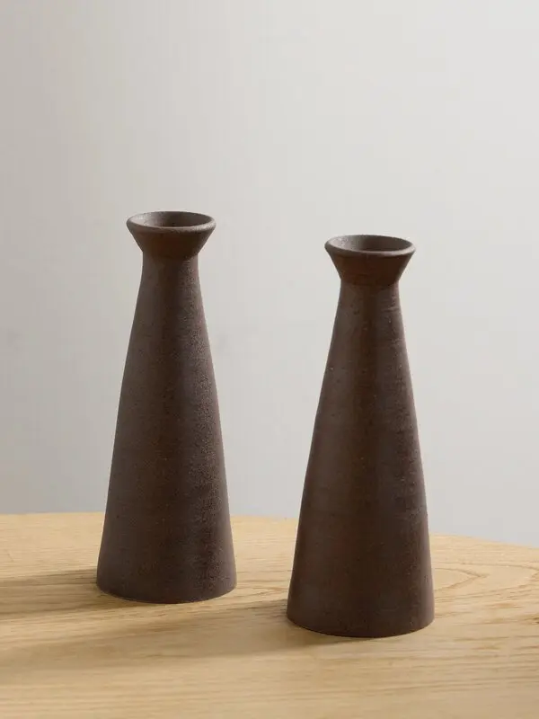 HUNTING SEASON Set Of Two Ceramic Candle Holders - Brown