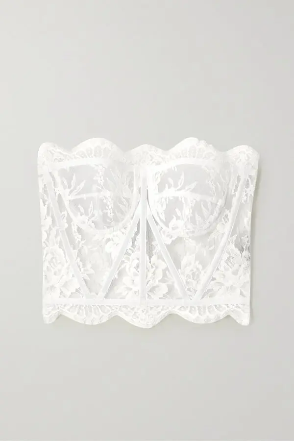 Dolce & Gabbana Grosgrain-trimmed Lace Bustier Top - White