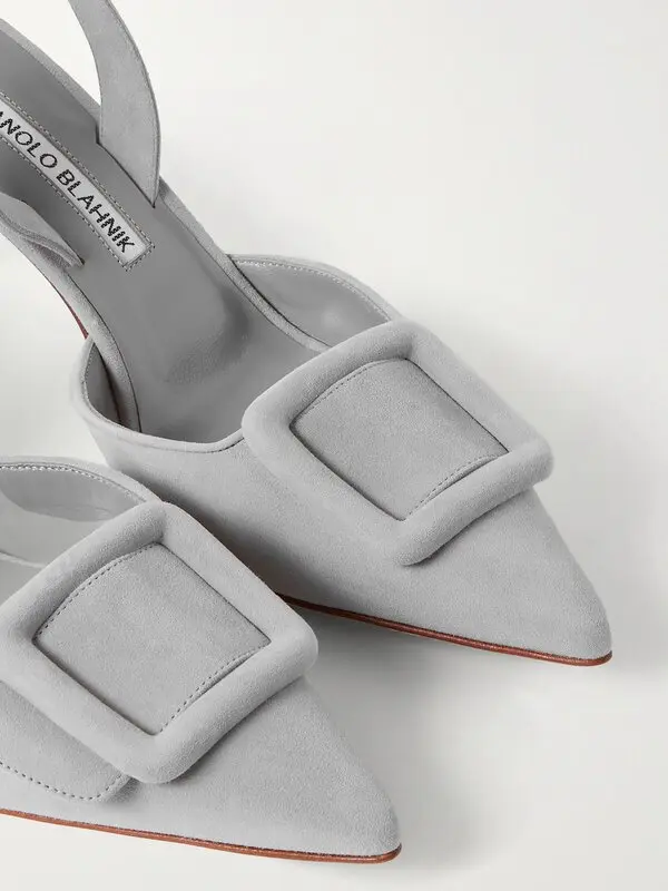 Manolo Blahnik Maysli 70 Buckled Slingback Pumps - Gray