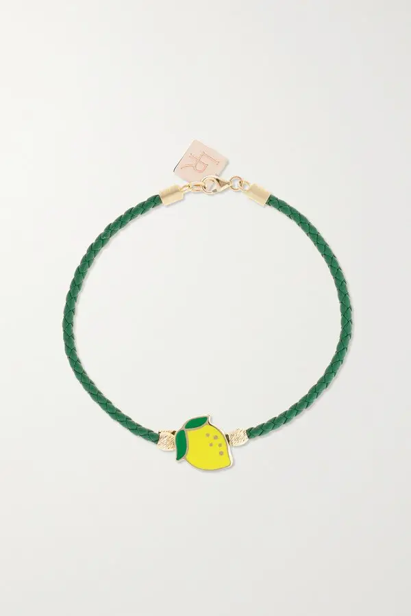Lauren Rubinski 14-karat Gold, Enamel And Leather Bracelet - Green